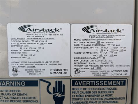 60 Ton Air Cooled Chiller Multistack Equipment Surplus List