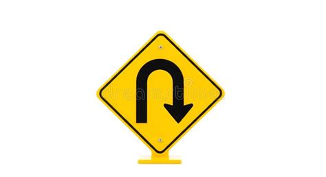 U Turn Sign Yellow Diamond Shape With Arrow Indicating Direction Of Turn Ahead Caution Symbol