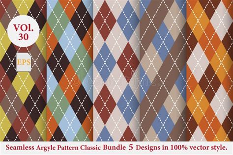 Argyle Classic Pattern Vector Bundle 5 Designs Traditional Fabric