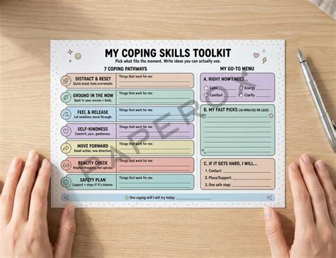 7 Types Of Coping Skills Worksheet Stress Management Tools Therapy