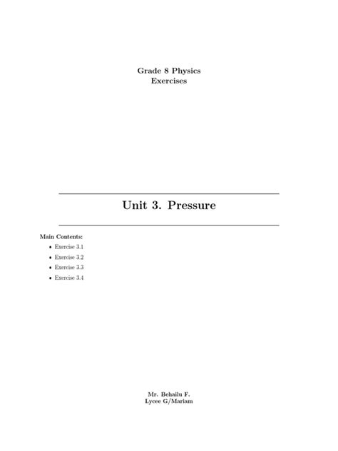 Unit 3 Physics Grade 8 Exercises Pdf