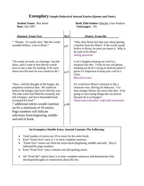 Pdf Sample Dialectical Journal Entries Dialectical · Exemplary