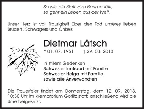 Traueranzeigen Von Dietmar Lätsch Trauer Anzeigen De