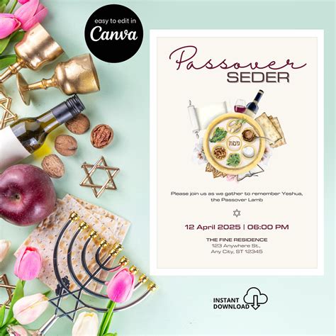 Passover Seder Invitation Seder Dinner Canva Template Jewish