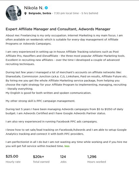 Upwork Profile Overview Sample For Affiliate Marketing