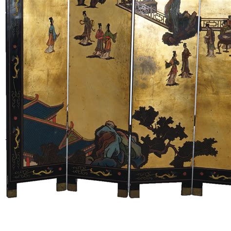 Antique Japanese Ebonized And Gilt Chinoiserie Decorated Six Panel