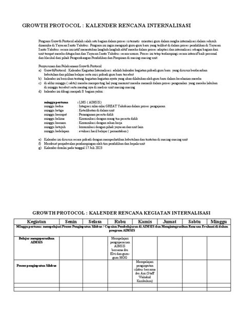 Growth Protocol Kalender Internalisasi Mog Yosep Celltha Unit Smp Pdf