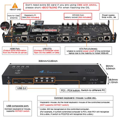 Geekworm X680 4 Port Ip Kvm Switch For Raspberry Pi Compute Module 4c
