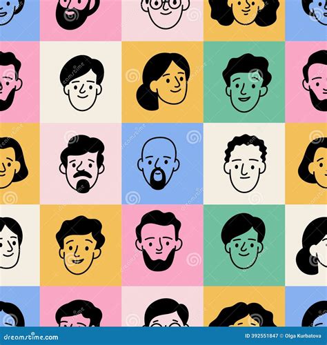 Doodle People Seamless Pattern Hand Drawn Human Characters Repeated