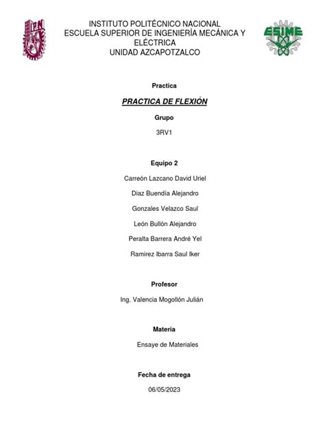 Ensayo Flexion 3rv1 Equipo 2 Pdf Deformación Ingeniería Doblar