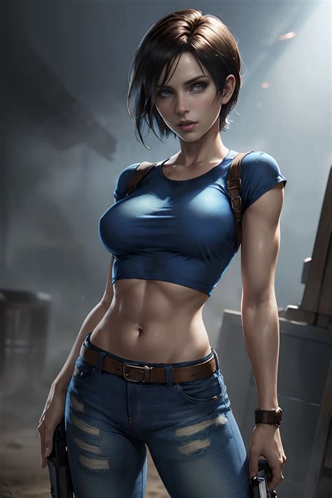 A Woman In A Blue Top Holding A Gun And A Gun Seaart Ai