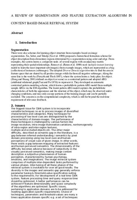 Doc A Review Of Segmentation And Feature Extraction Algorithm In Content Based Image Retrival