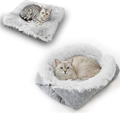 2 In 1 Katzenbett Flauschig Katzenkissen Katzenkörbchen Waschbar 60