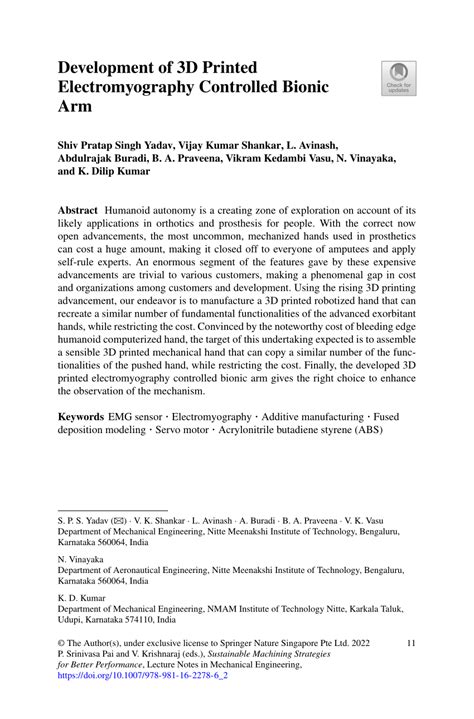 Pdf Development Of 3d Printed Electromyography Controlled Bionic Arm