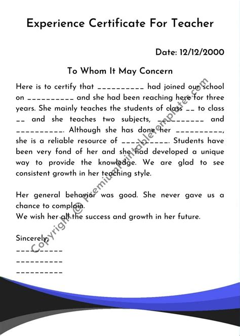 Experience Certificate For Teacher Pdf And Editable Word [pack Of 5]