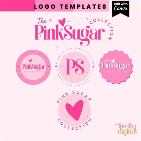 Retro Logo Design Editable Canva Logo Template Diy Pink Logo Set Modern