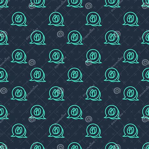 Green Line Leaf Icon Isolated Seamless Pattern On Blue Background