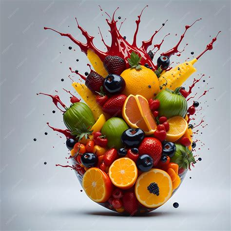 Premium Photo Fruits Explosion With A Splash Of Juice
