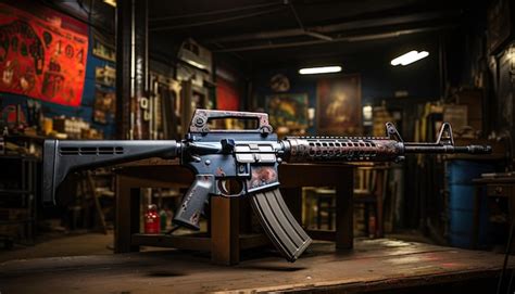 Premium Ai Image M16 With Stickers On The Table On The Background Of