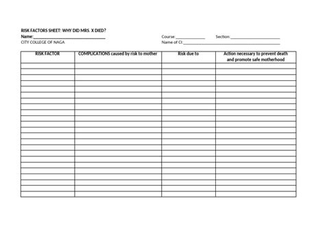Risk Factor Sheet Pdf