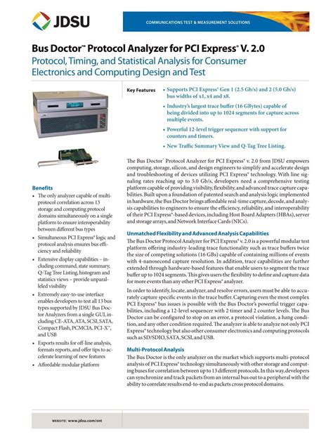 Data Sheet Bus Doctor Pci Express Gen 2 Protocol Analyzer Jdsu