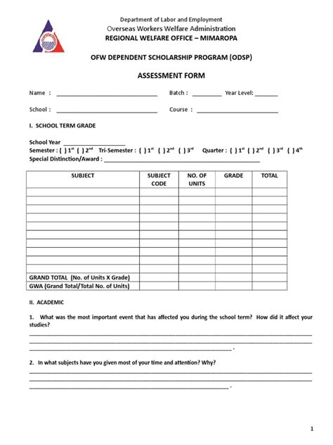 Odsp Assessment Form 3 1 Download Free Pdf Behavior Modification