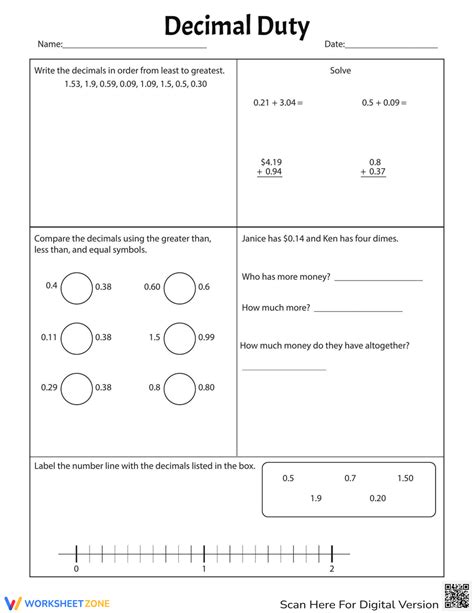 Decimal Duty Worksheet
