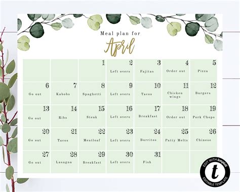 Printable Meal Planner And Grocery List Editable Menu Planner Printable