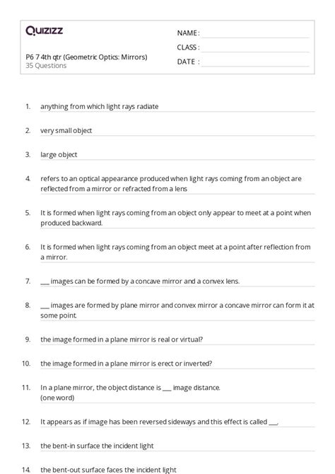 50 Geometric Optics Worksheets On Quizizz Free And Printable