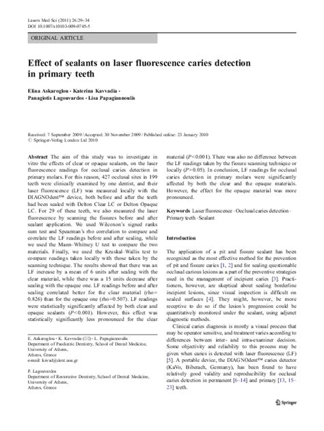 Pdf Effect Of Sealants On Laser Fluorescence Caries Detection In Primary Teeth