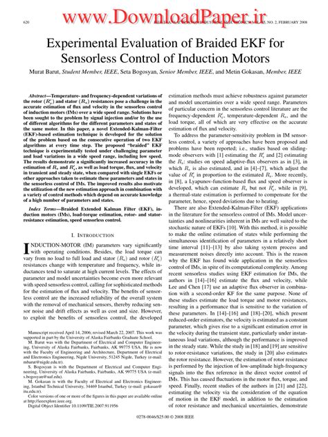 Pdf Experimental Evaluation Of Braided Ekf For Sensorless Control Of