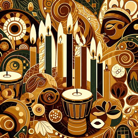 Traditional Kinara And African Masks For Kwanzaa Celebration Background