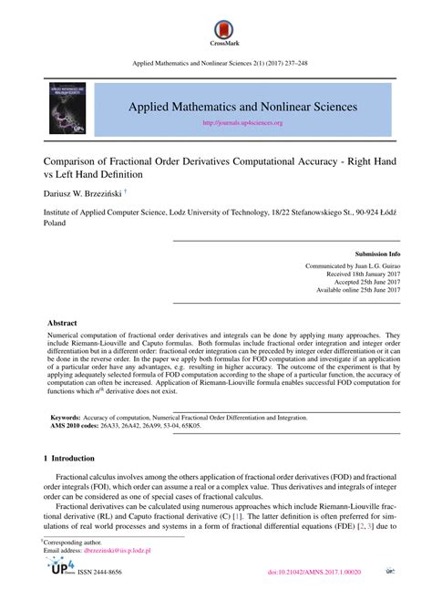 Pdf Comparison Of Fractional Order Derivatives Computational Accuracy
