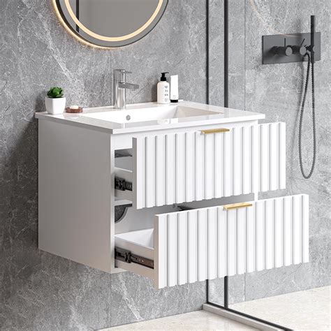 Onbrill 24 Floating Bathroom Vanity With Ceramic Sink 2 Soft Close