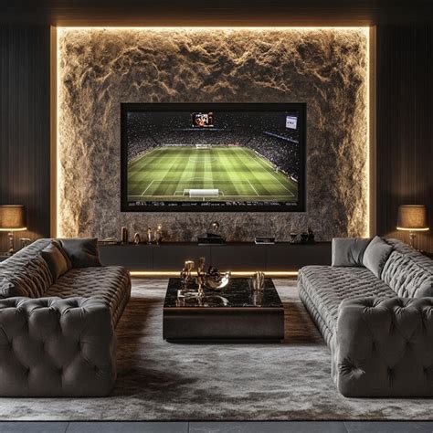 Luxurious Living Room With Big Tv Screen Premium Ai Generated Image