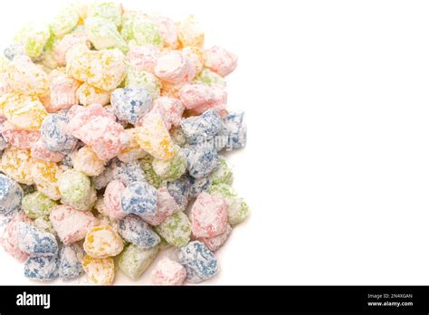 Rainbow Mini Mochi Rice Cake Candies Isolated On A White Background