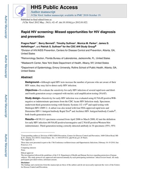 Pdf Rapid Hiv Screening Missed Opportunities For Hiv Diagnosis And Prevention