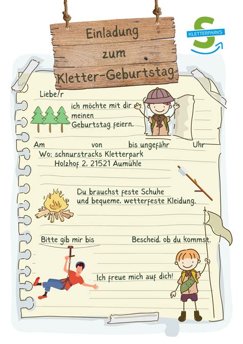 Einladungskarten Schnurstracks Kletterparks