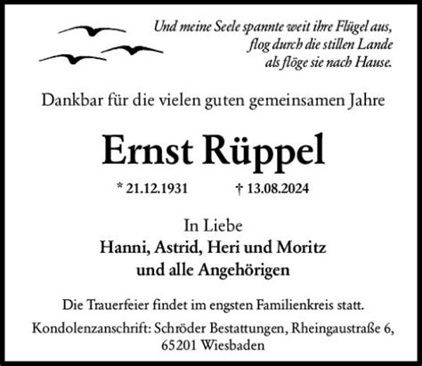 Traueranzeigen Von Ernst Rüppel Vrm Trauerde