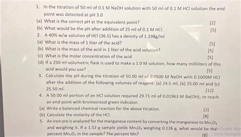 Solved 1 In The Titration Of 50ml Of 01mnaoh Solution With
