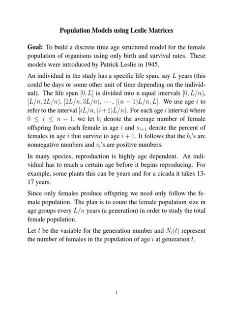 Population Models Using Leslie Matrices Download Free Pdf