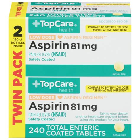 Topcare Health 81 Mg Low Dose Aspirin Twin Pack 240 Coated Tablets