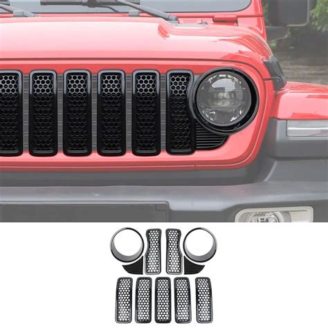 Jeep Gladiator Grille And Headlight Trim Rings With Honeycomb Mesh And