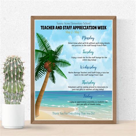 Teacher And Staff Appreciation Week Itinerary Weekly Schedule Of
