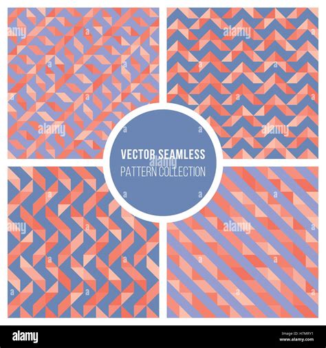 Set Of Four Vector Seamless Pink Blue Triangle Geometric Pattern Collection Tiling Stock Vector