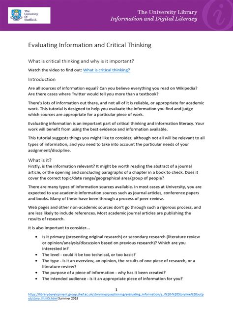 Evaluating Information Critical Thinking Pdf Critical Thinking