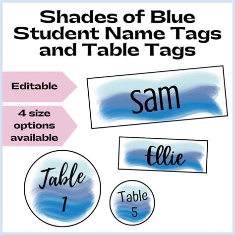 Editable Simple Name Tag Template Blue Desk Name Tags And Table Numbers