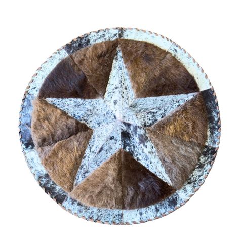 Round Western Rug Cowhide Star And Edge Bison Fill Black Spackle