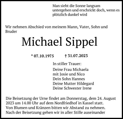 Traueranzeigen Von Michael Sippel Trauerhnade