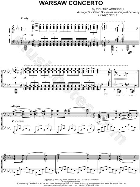 Richard Addinsell Warsaw Concerto Sheet Music Piano Solo In C Minor